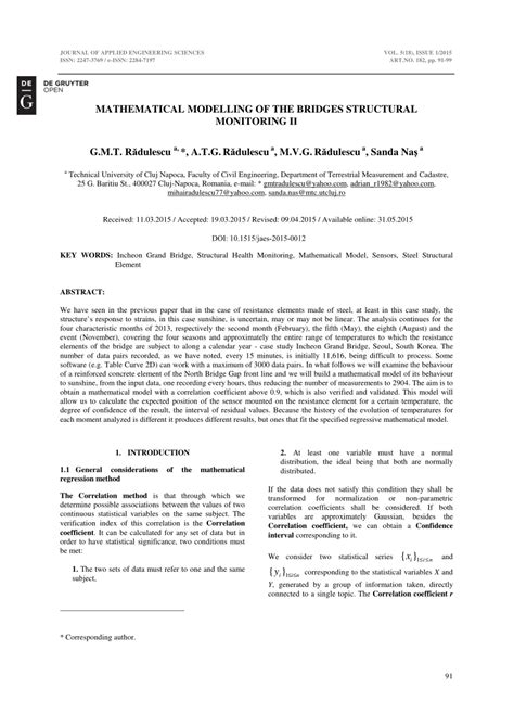 PDF Mathematical Modelling Of The Bridges Structural Monitoring II