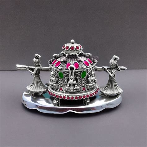 Auspicious Lakshmi Palki Design Pure Silver Sindoor Box