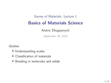 Pdf Basics Of Materials Sciencezhugayevych Me Edu Materials Lecture1 Az Pdf · Bonding In