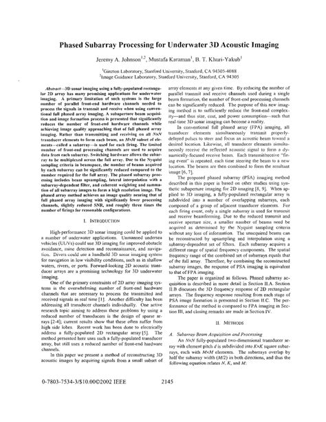 Pdf Phased Subarray Processing For Underwater 3d Acoustic Imaging