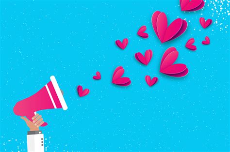 손 비행 종이 접기 사랑 핑크 하트와 확성기를 들고 발렌타인 개념입니다 텍스트를 위한 공간입니다 수 내 Valentine14 2 월 스카이 블루에 로맨틱 카드입니다 2월에