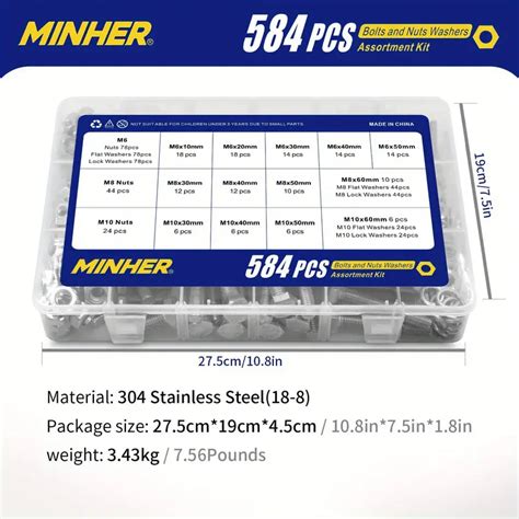 236584個のm6 M8 M10重量級ボルトとナットの メントキット304ステンレス鋼（18 8）ヘックススク Temu Japan