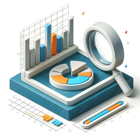 3d Vector Of Isolated Bar Graph And Magnifying Glass With Analysis Concept On White Background