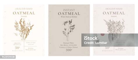 자연 건강 식품의 사용자 정의 오트밀 라벨 세트 시리얼 귀리 제품 포장 템플릿 화장품 약국 빵집을위한 현대적인 디자인 귀리에 대한 스톡 벡터 아트 및 기타 이미지 Istock