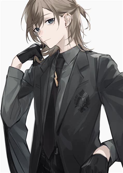 Safebooru 1boy Black Gloves Black Jacket Black Necktie Black Pants