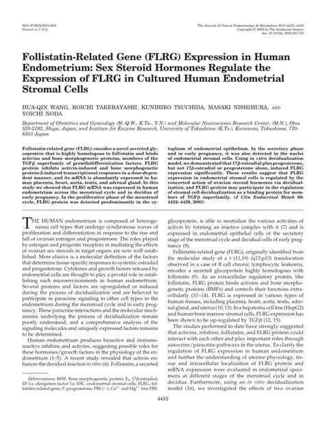 Pdf Follistatin Related Gene Flrg Expression In Human Endometrium Sex Steroid Hormones