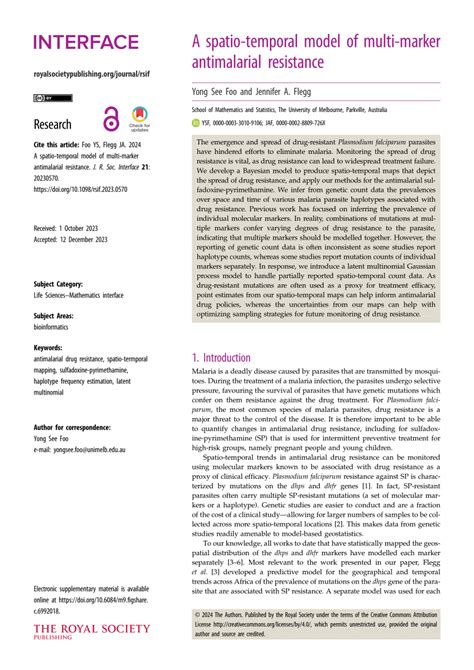Pdf A Spatio Temporal Model Of Multi Marker Antimalarial Resistance
