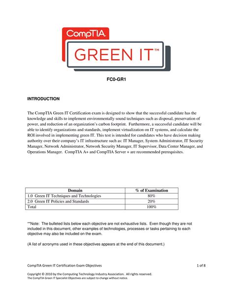 Comptia Green It Objectives Pdf Computing Technology And Computing
