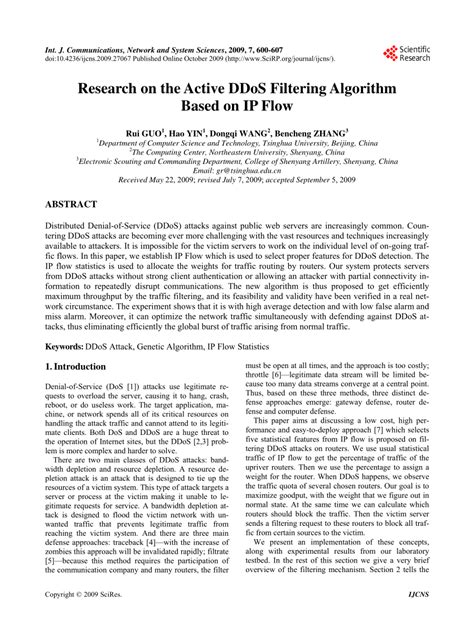 Pdf Research On The Active Ddos Filtering Algorithm Based On Ip Flow