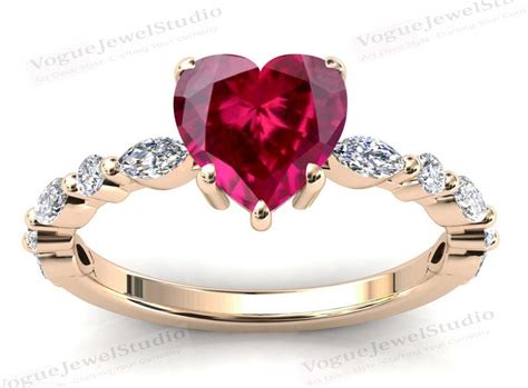Heart Shaped Red Ruby Engagement Ring 925 Sterling Silver Ruby Etsy