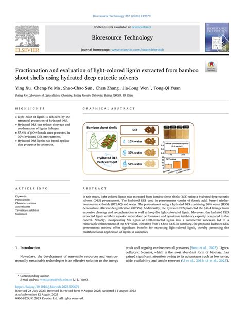 Pdf Fractionation And Evaluation Of Light Colored Lignin Extracted