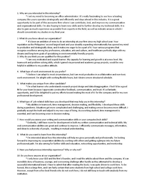 Why Are You Interested In This Internship Pdf Learning Communication