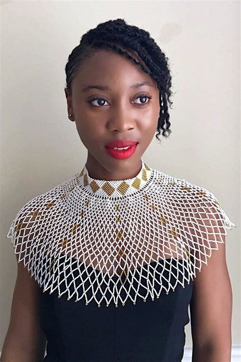 African Beaded Maasai Shoulder Choker Necklace White Gold African
