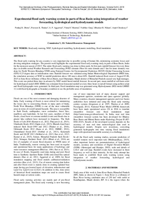 Pdf Experimental Flood Early Warning System In Parts Of Beas Basin