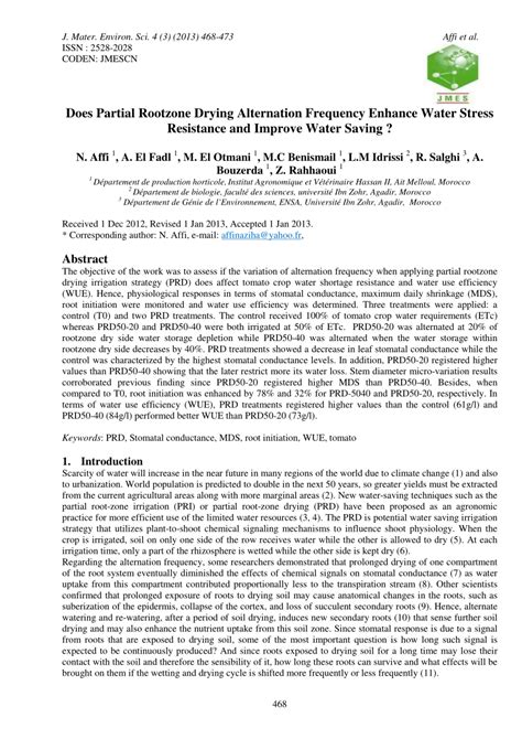 Pdf Does Partial Rootzone Drying Alternation Frequency Enhance Water Stress Resistance And