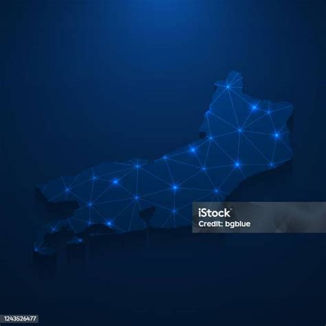 리우데자네이루 지도 네트워크 진한 파란색 배경의 밝은 메시 리우데자네이루에 대한 스톡 벡터 아트 및 기타 이미지