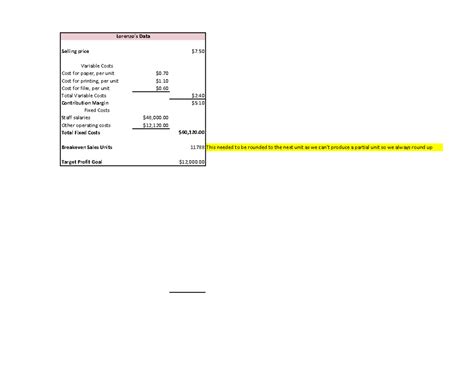 Acc 311 Project 5 Acc 311 Selling Price 7 Variable Costs Cost For