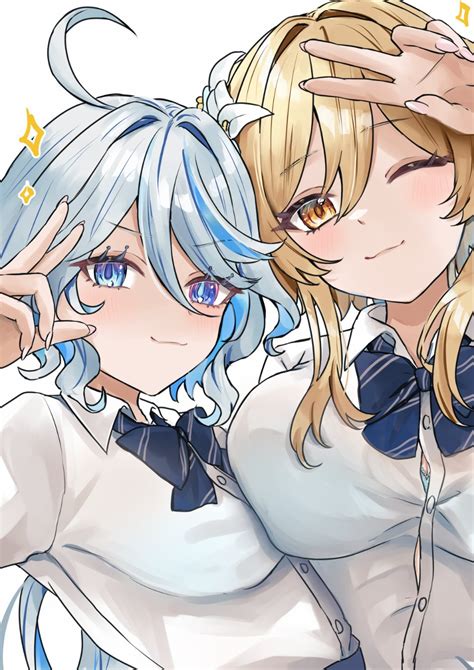 Lumine And Furina Genshin Impact Drawn By Ikurumidwd Danbooru