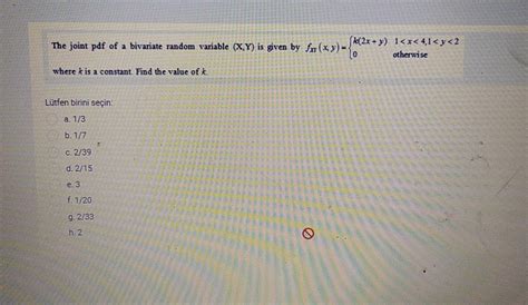 Solved The Joint Pdf Of A Bivariate Random Variable Xy Is