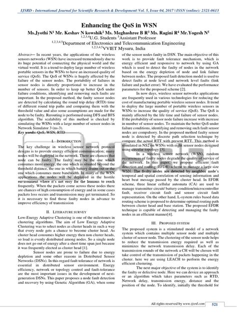 Enhancing The Qos In Wsn Pdf Wireless Sensor Network Computer Network