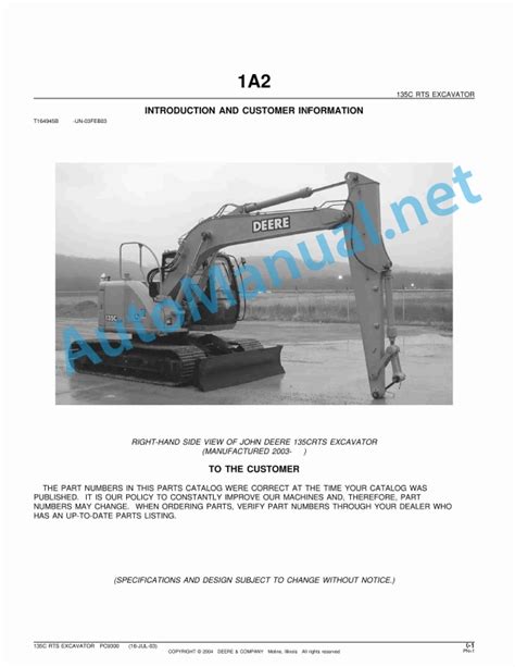 John Deere 135c Rts Excavator Introduction And Customer Information