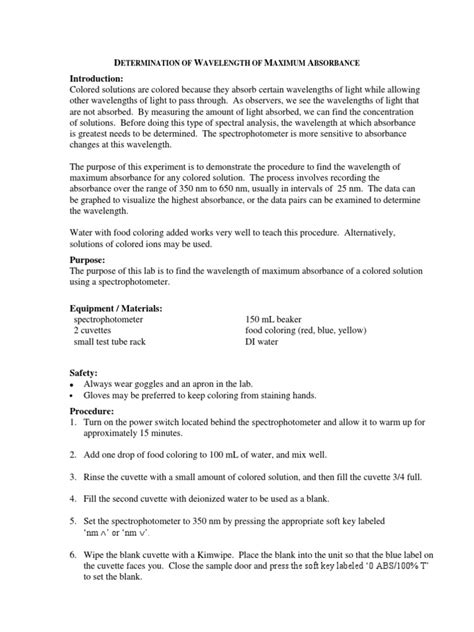 Wavelength Of Maximum Absorbance Pdf Spectrophotometry Absorbance