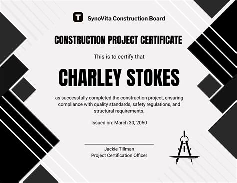 Free Construction Project Completion Certificate Template To Edit Online