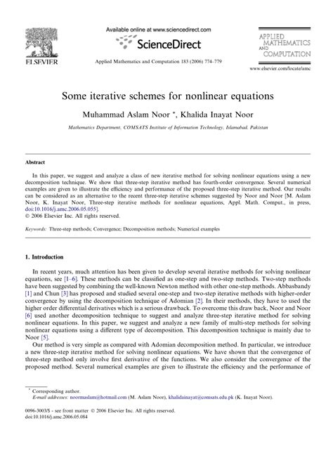 Pdf Some Iterative Schemes For Nonlinear Equations