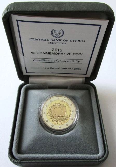 Cipru 2015 2 Euro Comemorativ 30 De Ani Steagul Ue Proof Cutie