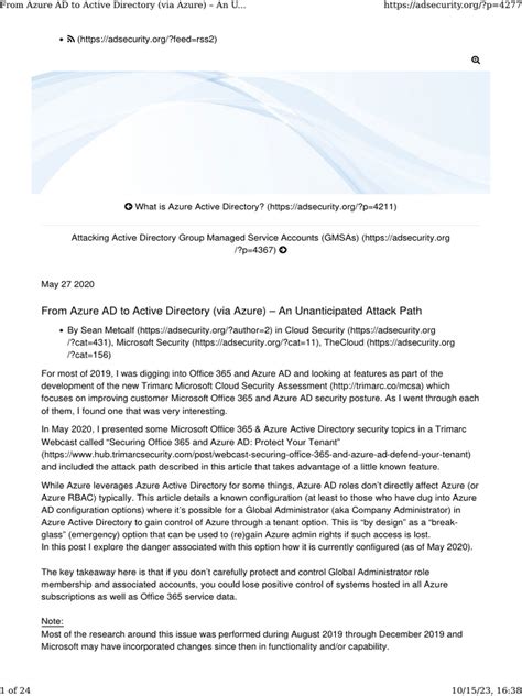 From Azure Ad To Active Directory Via Azure An Unanticipated Attack Path Active Directory