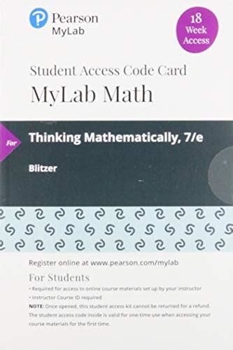 Thinking Mathematically MyLab Math With Pearson EText Access Code