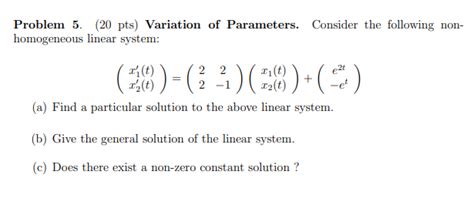Solved Problem 5 20 Pts Variation Of Parameters Consider