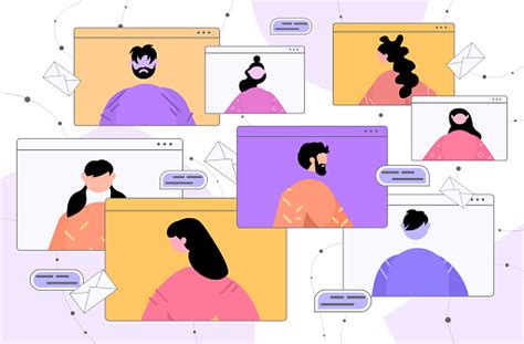 웹 브라우저 창 가상 컨퍼런스 온라인 통신 개념에서 화상 통화 중에 논의하는 사업가 창문에 대한 스톡 벡터 아트 및 기타 이미지 창문 웹 브라우저 화상 통화 Istock