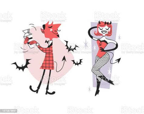 손으로 그린 복고풍 일러스트 할로윈 문자 창조적 인 만화 예술 작품 실제 벡터 그리기 휴일 사람들 예술적 고립 된 빈티지 악마