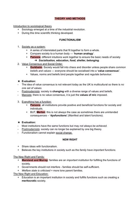 A Summary Notes Sociological Theory Paper 1 And 3 Sociological