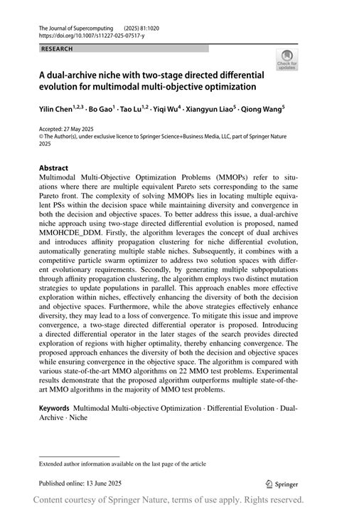 A Dual Archive Niche With Two Stage Directed Differential Evolution For