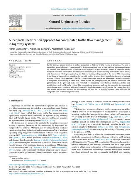 Pdf A Feedback Linearization Approach For Coordinated Traffic Flow Management In Highway Systems