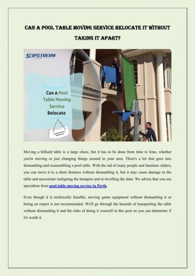 Can A Pool Table Moving Service Relocate It Without Taking It Apart