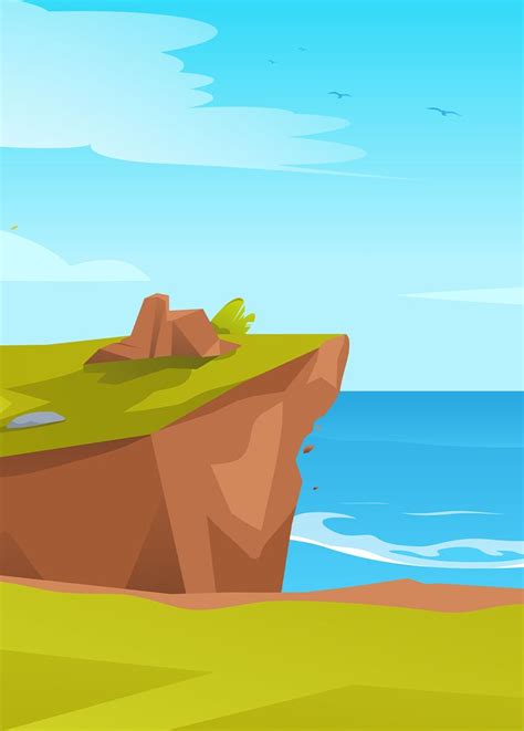 Cartoon Cliff Background With Sea View