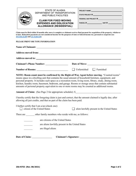 Form 25a R753 Download Printable Pdf Or Fill Online Claim For Fixed Moving Expenses And