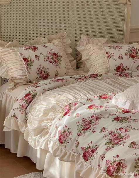 French Rose Ruffle Bedding Bundle Ruffle Bedding Sets Bedding Set