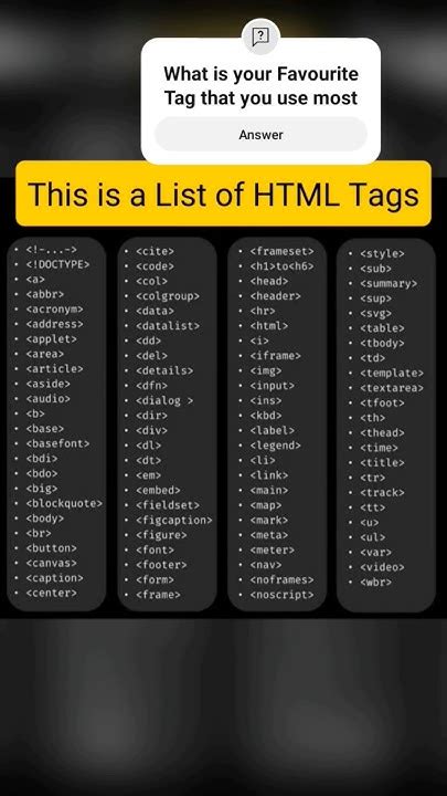 Learn All Html Tags In One Sheet Html Webdevelopment Tranding Coding Htmlcss Youtube