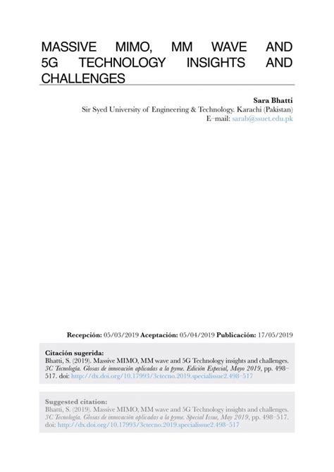 Massive Mimo Mm Wave And 5g Technology Insights And Challenges 3ciencias