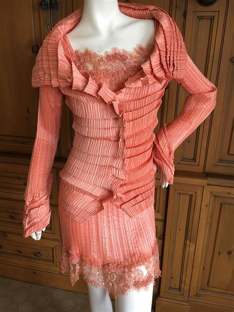 Issey Miyake Vintage Salmon Color Embellished Mini Dress And Matching