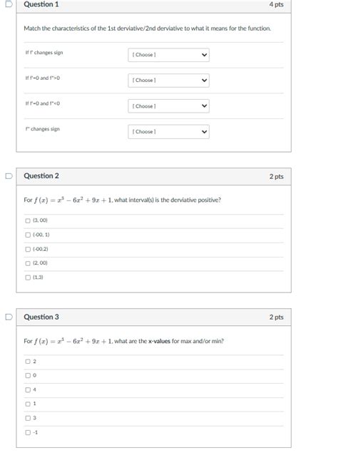 Solved Match The Characteristics Of The 1st Derviative 2nd