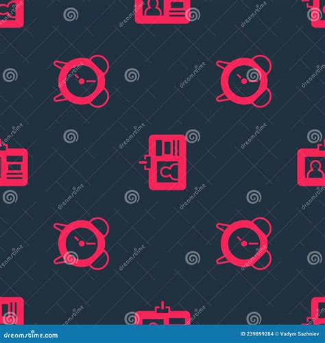 Set Alarm Clock And Identification Badge On Seamless Pattern Vector Stock Vector Illustration