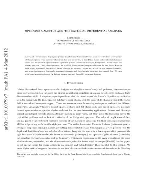 Pdf Operator Calculus The Exterior Differential Complex