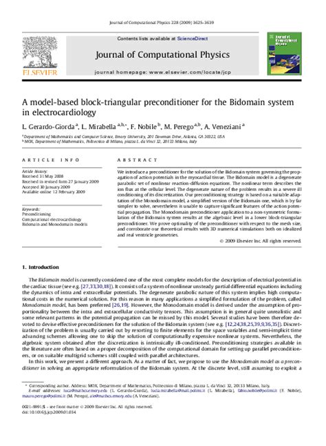 Pdf A Model Based Block Triangular Preconditioner For The Bidomain System In Electrocardiology