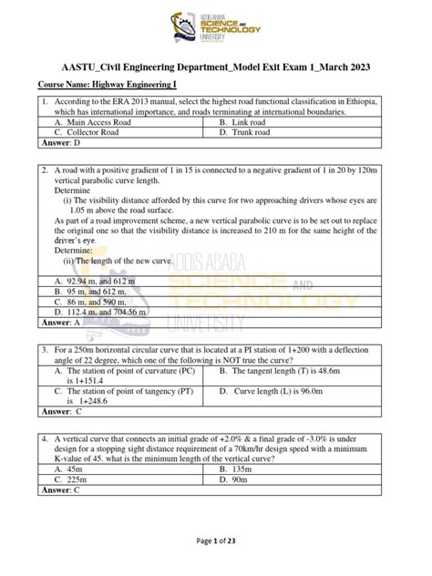 Aastu Civil Engineering Model 1 100 Q March 2023 Stream Based 2 Pdf Deep Foundation