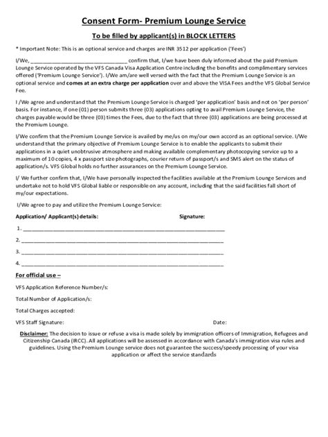 Fillable Online India Consent Form For Use Of Services Of Vfs Fax Email